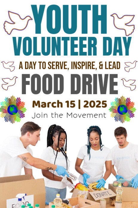 Plantilla de White Modern & Minimal Youth Volunteer Day Poster ...