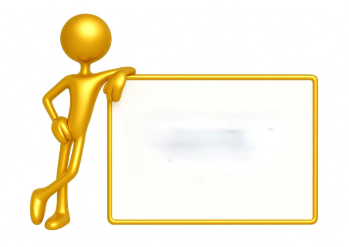 White Modern & Minimal 3d Golden Stickman Holding Blank Sign For Custom ...