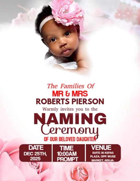 White Modern & Minimal Naming Ceremony Template Flyer (us Letter ...