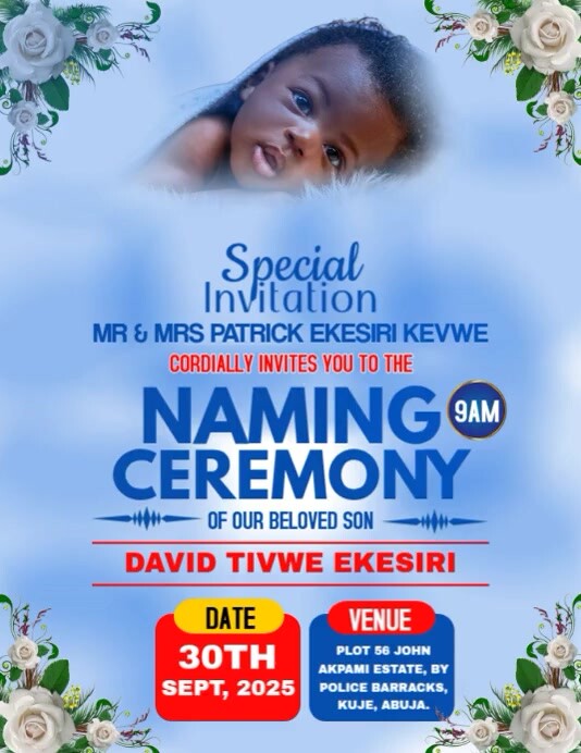 White Modern & Minimal Naming Ceremony Template Flyer (us Letter ...