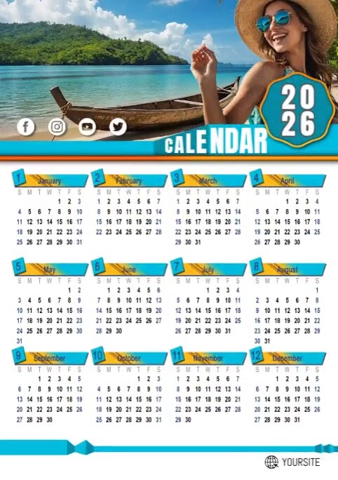 Copy of White Modern & Minimal Tropical Vibes Calendar 2026 A2 ...
