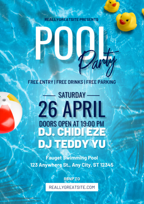White Modern Pool Party A4 2025 Template | PosterMyWall