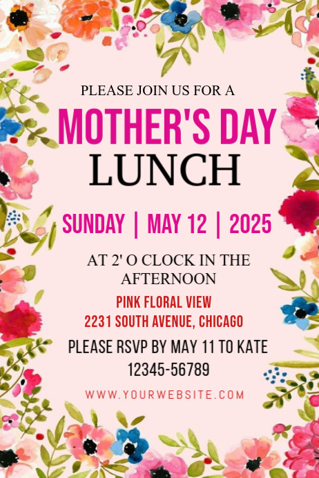 White Mother Day Lunch Party Poster Template | PosterMyWall