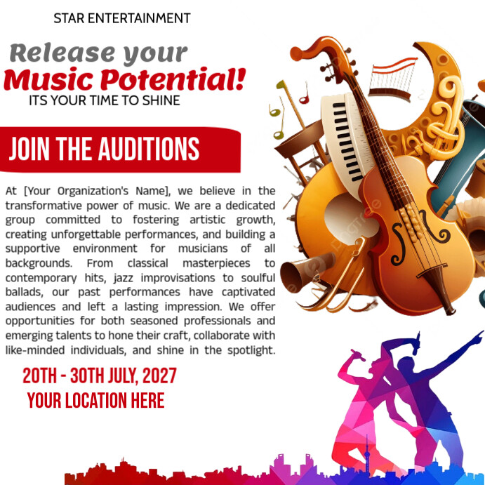 Copy of White Music Audition Template Square (1:1) | PosterMyWall
