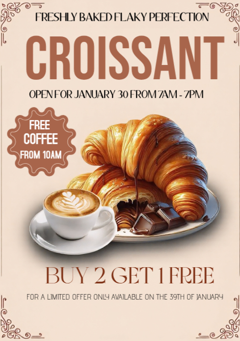 White National Croissant Day Design Flyer A4 Template | PosterMyWall