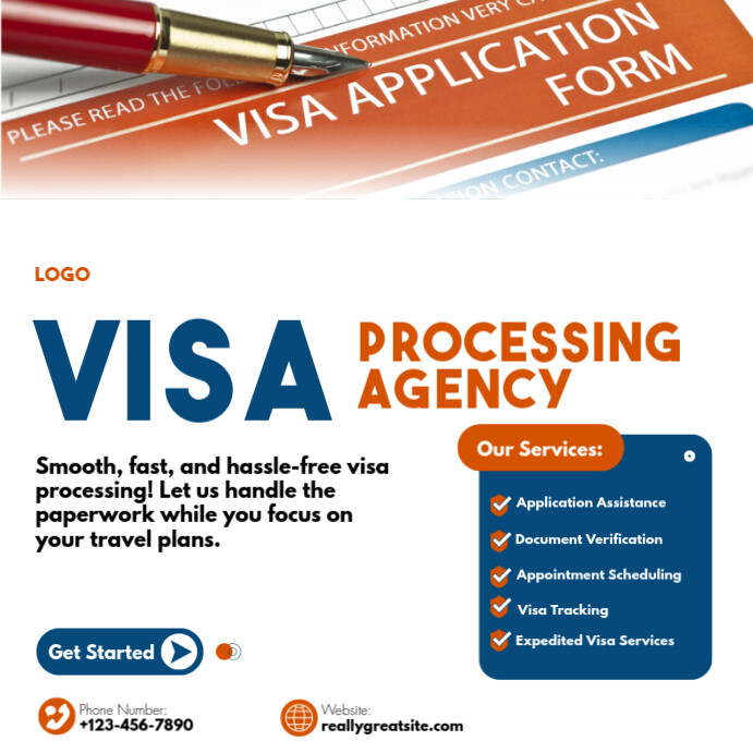 White Navy Orange Modern Visa Processing Agency Facebook Post Template | PosterMyWall
