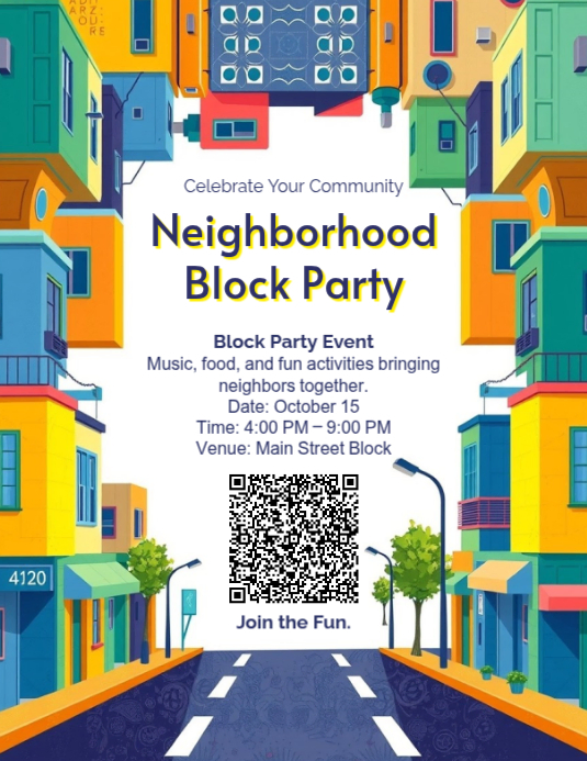 White Neighborhood Block Party Flyer Templat | PosterMyWall