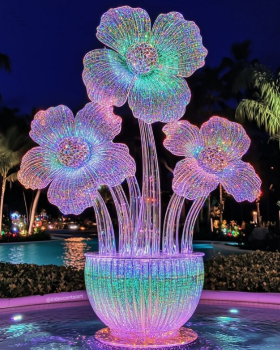 White Neon "iridescent Led Flower Sculpture At Night" Instagram ...