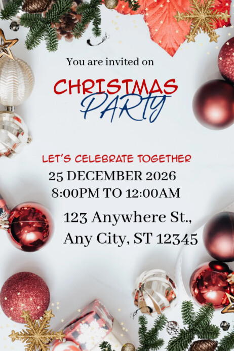 White Neon Christmas Party Invitation Card Poster Template | PosterMyWall