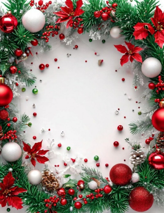 White Neon Elegant Christmas Wreath Frame Flyer (us Letter) Template ...