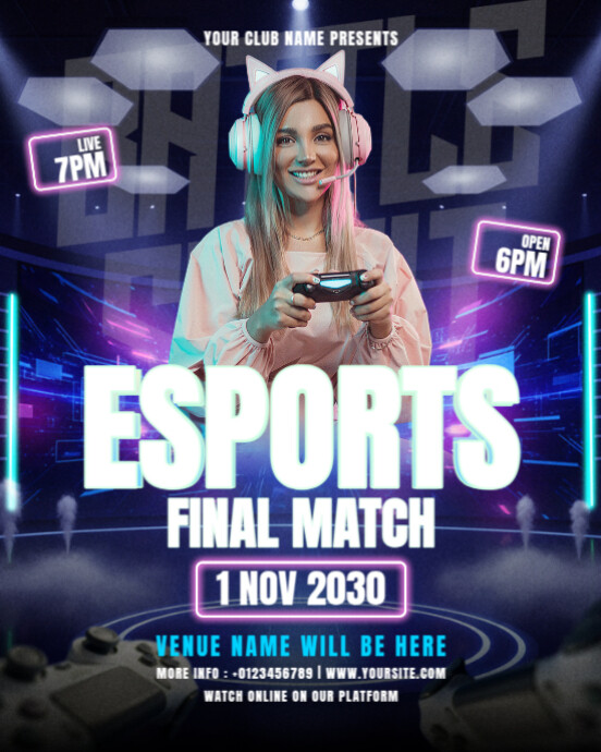 White Neon Esports Game Flyer Instagram Portrait Template | PosterMyWall