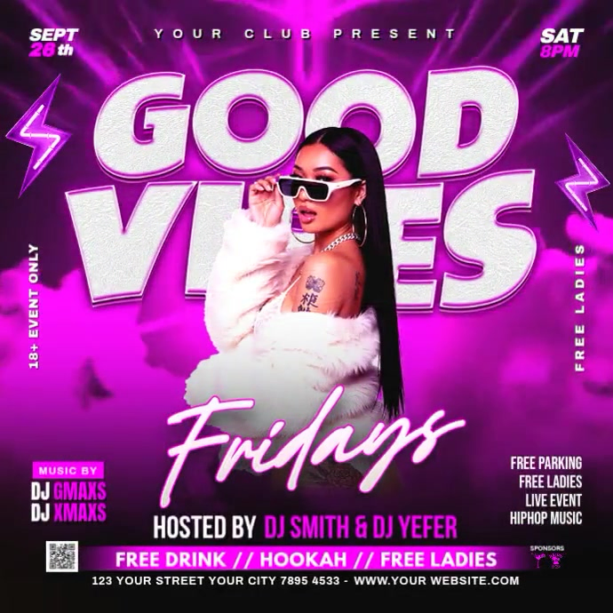 White Neon Friday Good Vibes Party Square (1:1) Template | PosterMyWall