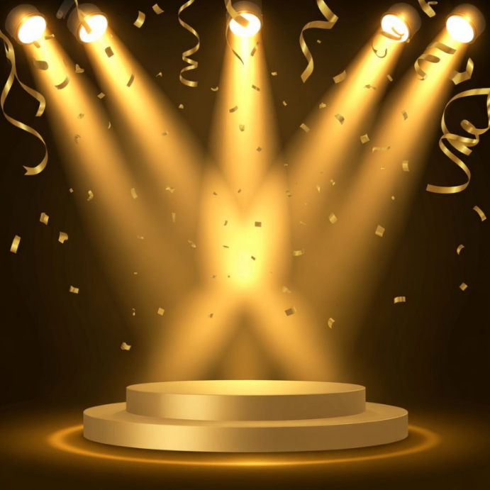 White Neon Golden Spotlight Stage Background With Confetti – Luxury ...