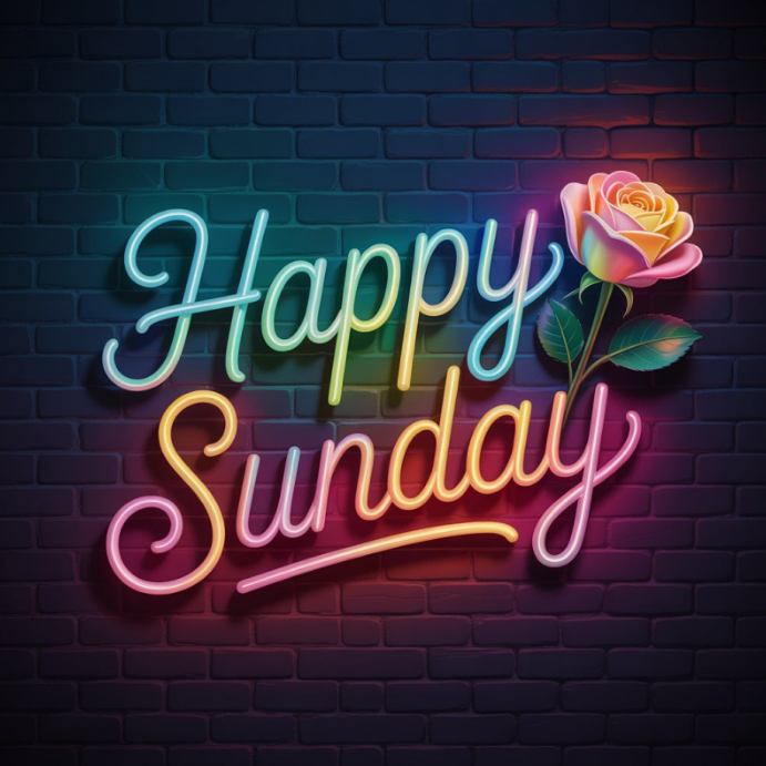 White Neon Happy Sunday Neon Sign Design – Colorful Rose Glow Text ...