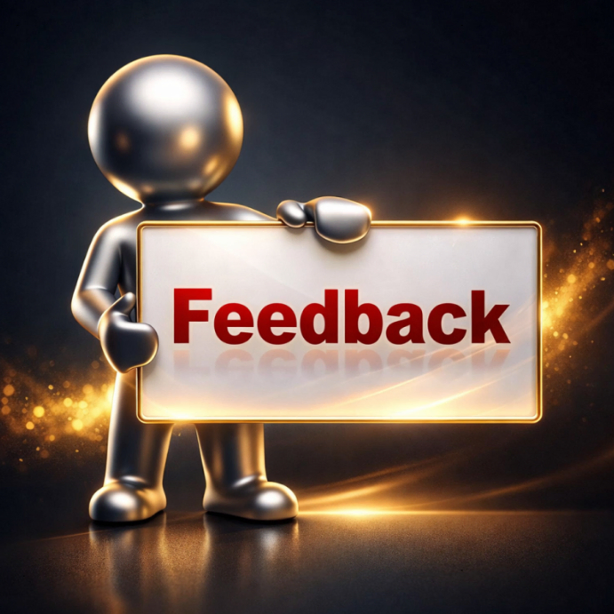 White Neon Modern Feedback Request Poster With 3d Cartoon Figure ...