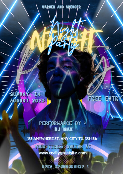 White Neon Night Party A4 Templat | PosterMyWall