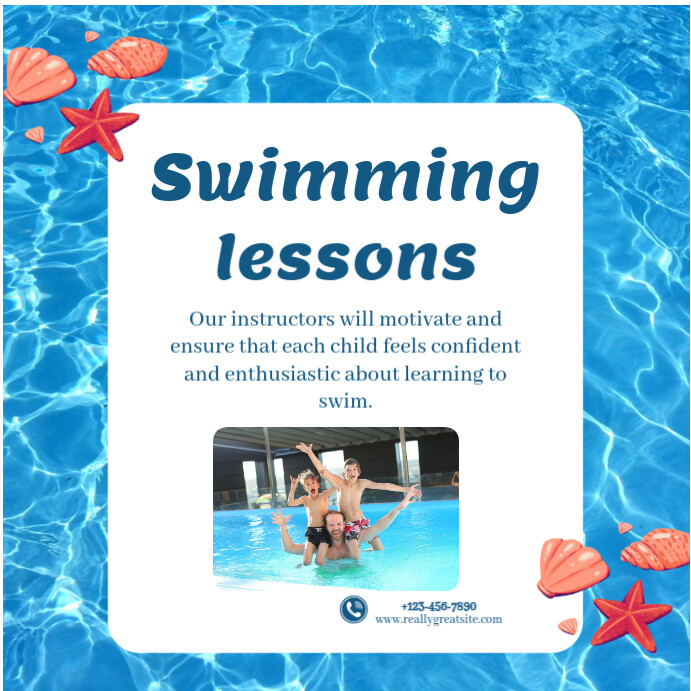 White Neon Swimming Lessons Instagram Post Template | PosterMyWall