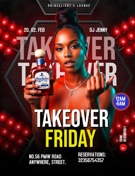 White Neon Takeover Friday Flyer (us Letter) Template | PosterMyWall