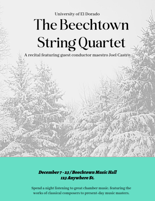 White Neon The Beechtown String Quartet 2026 Flyer (us Letter) Template ...
