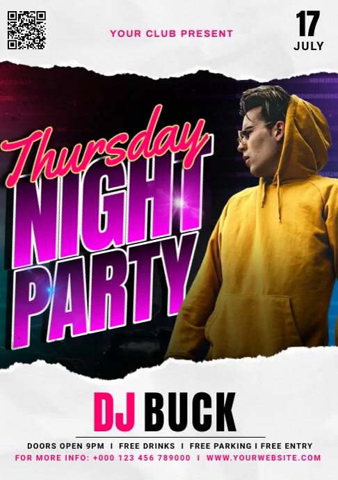 White Neon Thursday Night Party A4 Template | PosterMyWall