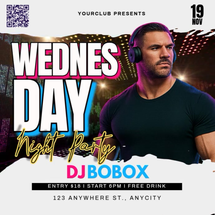White Neon Wednesday Night Party Pos Instagram Template | PosterMyWall