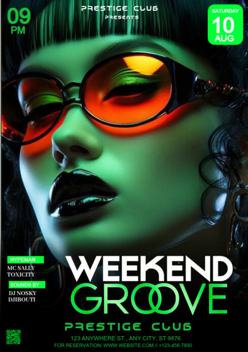 White Neon Weekend Groove A4 Template | PosterMyWall