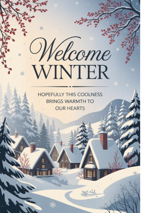 Copy of White Neon Welcome Winter Poster Template – Snowy Village ...