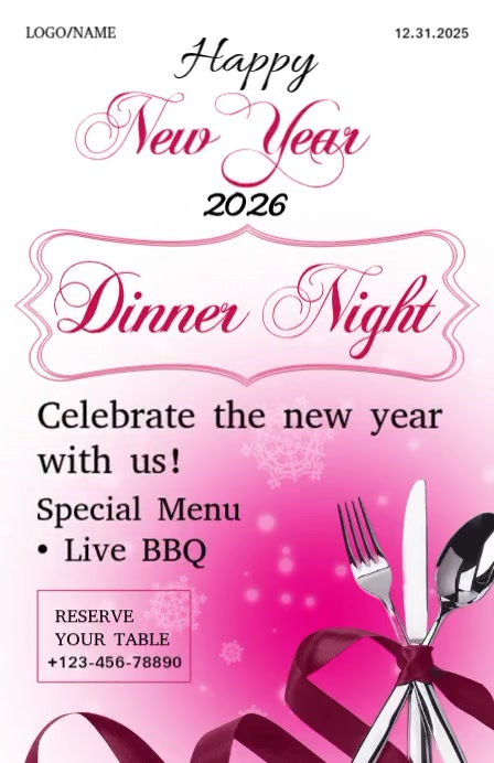 White New Year Dinner Night Celebration Event Half Page Wide Template ...