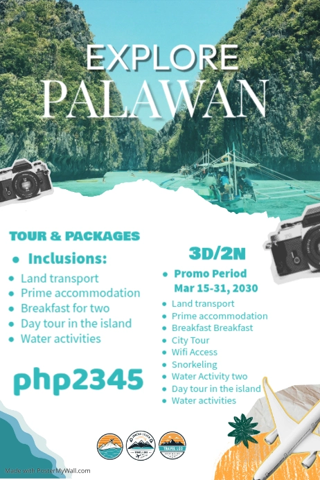 White Palawan Tour Packages Template | PosterMyWall