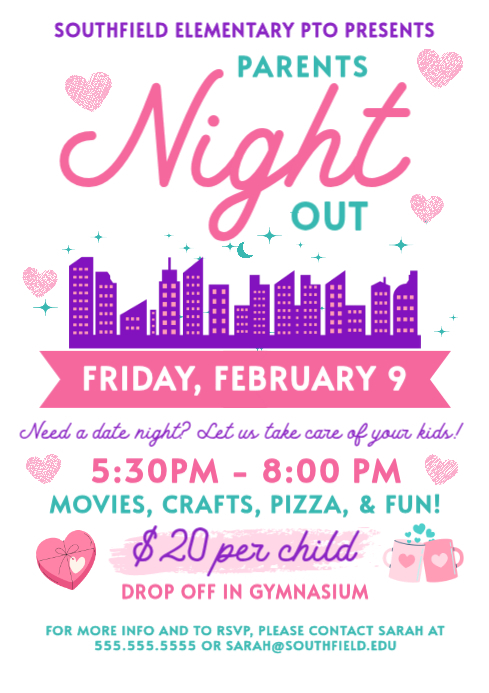 White Parents Night Out Event A4 Template | PosterMyWall