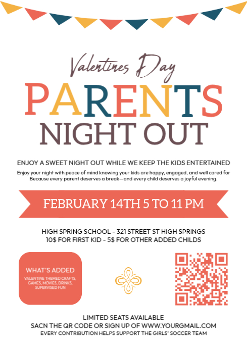 White Parents Night Out Flyer A4 Template | PosterMyWall