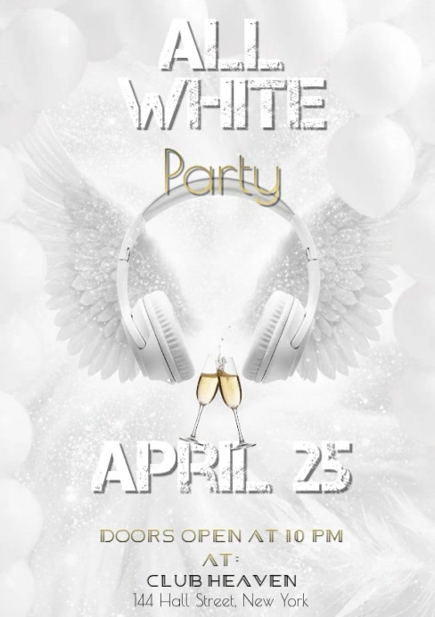 White Party Flyer Ad Invitation Animated Template | PosterMyWall