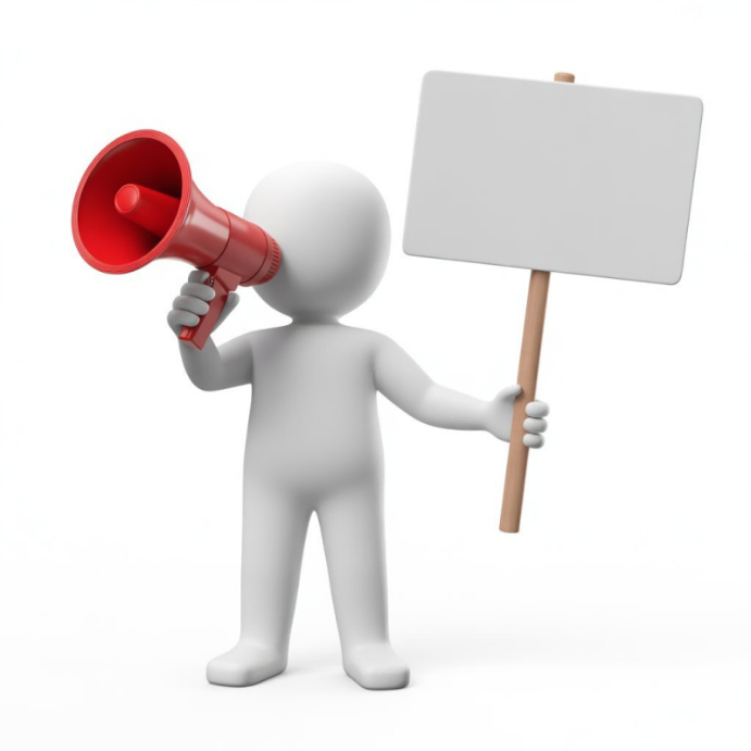 Plantilla de White Pastel 3d Stickman With Megaphone And Blank Sign ...