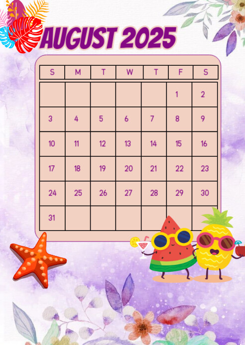 white Pastel August 2025 Calendar A6 Template | PosterMyWall