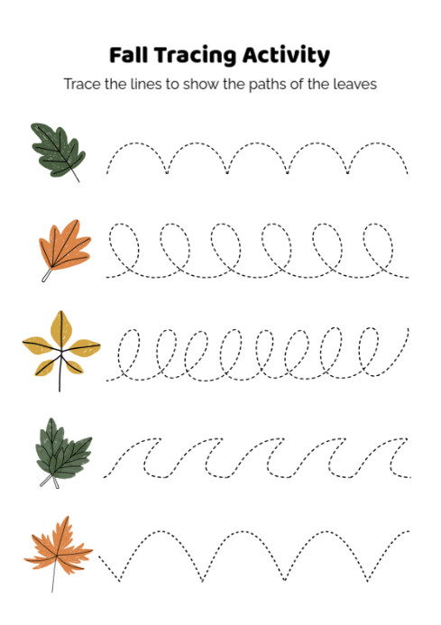 Copy of White Pastel Autumn Fall Tracing Kids Worksheet A4 | PosterMyWall