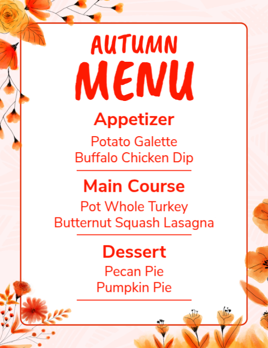 White Pastel Autumn Menu Flyer (us Letter) Template | PosterMyWall