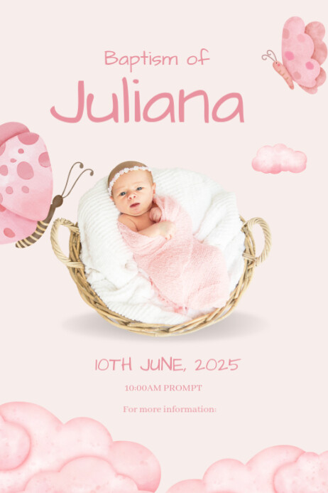 White Pastel Baptism Of Baby Announcement Poster Templat | PosterMyWall