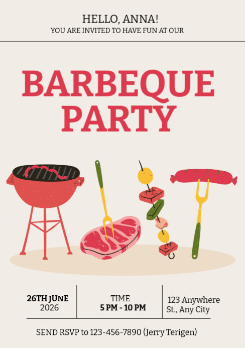White Pastel Barbecue Party A5 Template | PosterMyWall