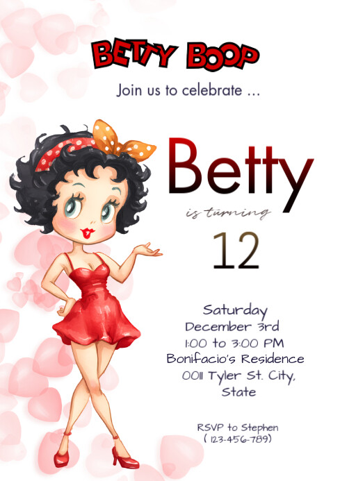 Copy of White Pastel Betty Boop Birthday Invitation A4 | PosterMyWall