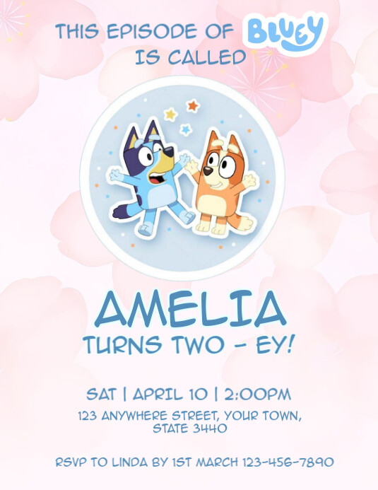 White Pastel Bluey Birthday Invitation Flyer (us Letter) Template ...