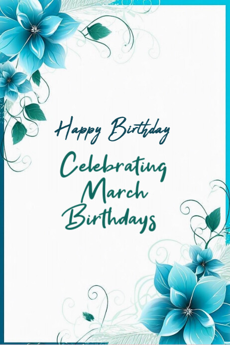 White Pastel Celebrating March Birthdays Banner 4' × 6' Template ...