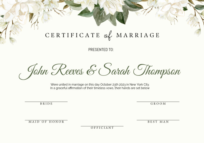 White Pastel Certificate Of Marriage New A4 Template | PosterMyWall