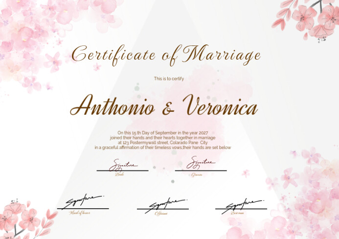 White Pastel Certificate Of Marriage Pastel Flowers A4 Template ...