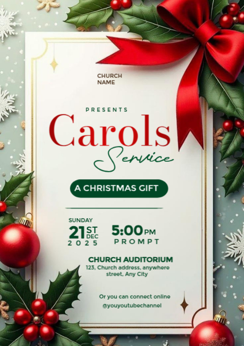 White Pastel Christmas Carol Service Poster A4 Template | PosterMyWall