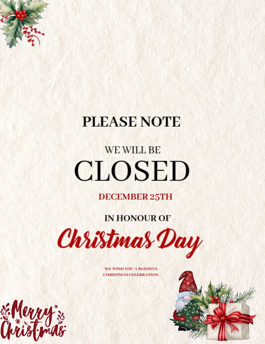 Copy of White Pastel Christmas Closure Notice Flyer (us Letter) | PosterMyWall