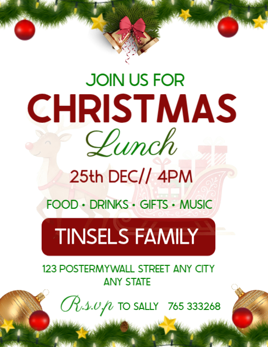 Plantilla de White Pastel Christmas Lunch Invite Flyer (us Letter ...