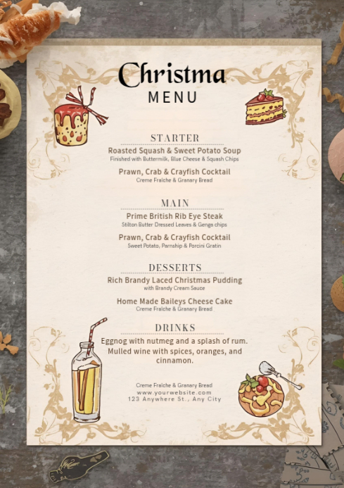 White Pastel Christmas Menu Ad Flyer Design A4 Template | PosterMyWall
