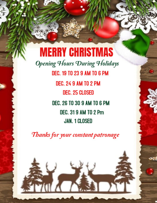 White Pastel Christmas Opening Hours Flyer (us Letter) Template ...