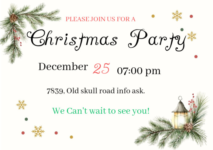 White Pastel Christmas Party Invitation Card A5 Template | PosterMyWall