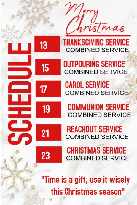 White Pastel Christmas Schedule Poster Template | PosterMyWall